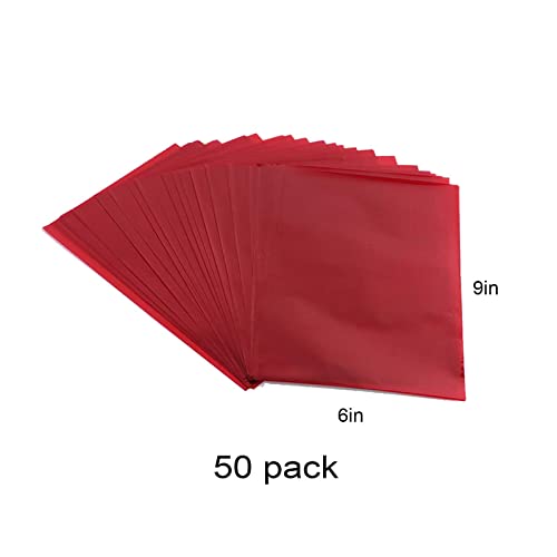 Woparty Red Clear Cellophane Treat Bags Cello Cookie Candy Plastic Bag,6x9 Inch Bags,Pack of 50