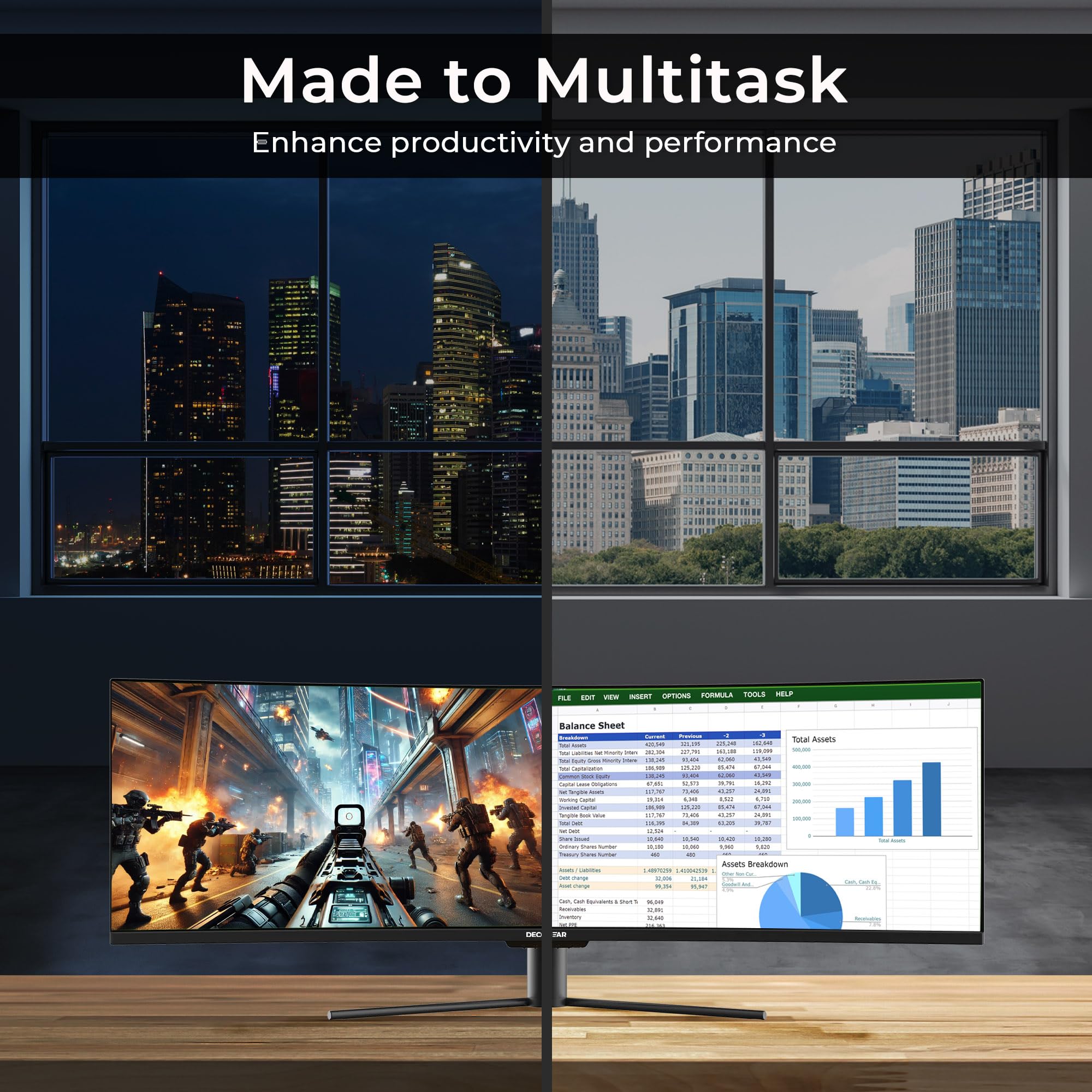 Deco Gear 49" Curved Ultrawide 5K Gaming Monitor, 32:9, 120 Hz, 101% NTSC 100% sRGB, Adjustable, Home Office and Entertainment Workstation