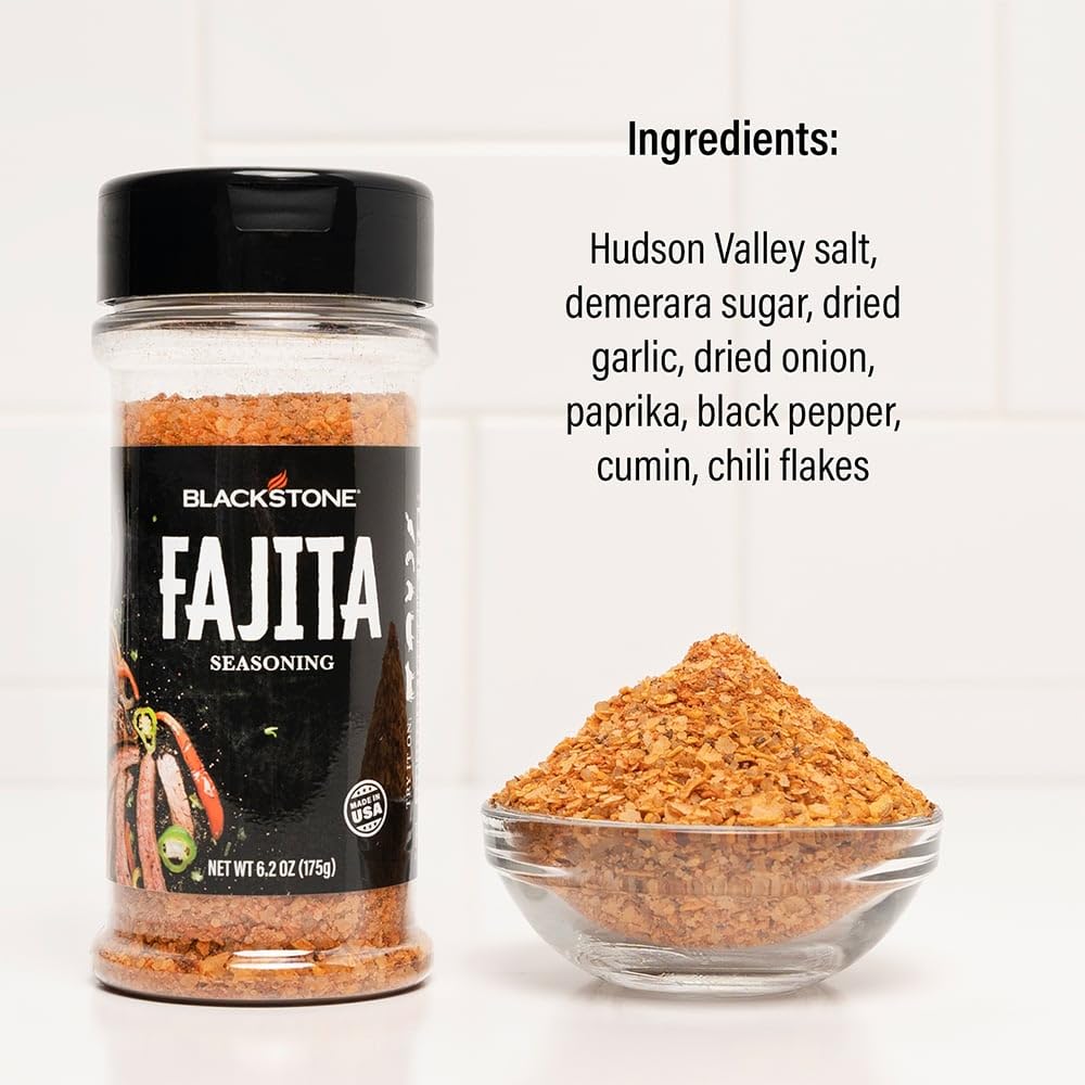 Blackstone 4230 Fajita Powder for Veggies, Chicken, Beef, Poultry, Steaks, Fries-Authentic Mexican Taste with Paprika, Cumin, and Garlic, All-Purpose Griddle Seasoning Mix, 6.2 Oz, Multicolored