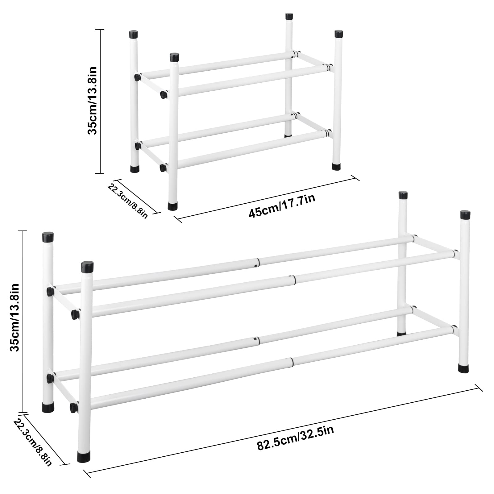 HEDOMII 2-Tier Expandable Shoe Rack | Heavy Duty Metal Shoes Organizer for Closet Entryway Cabinet | Adjustable Free Standing Shoe Racks Shelf Storage (White)