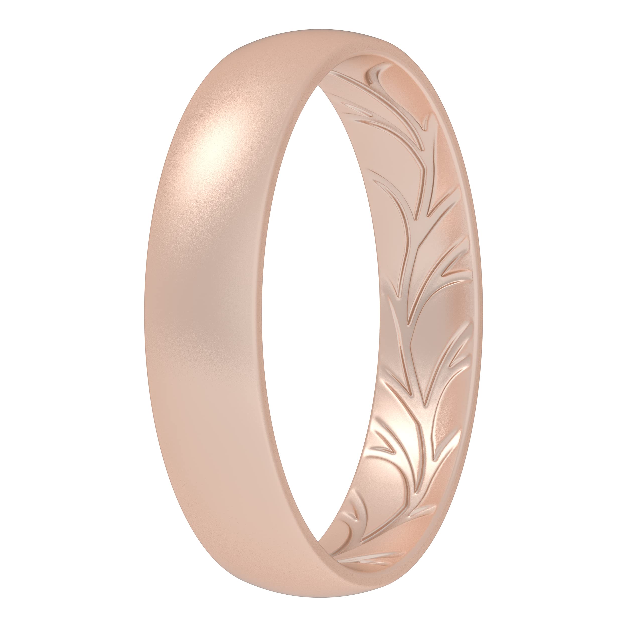 ThunderFit Women Silicone Wedding Rings, Breathable Leaf Cross Pattern Engagement Bands 4mm Wide 1.5mm Thick - 1/4 Variety Multipack (Rose Gold - Size 7.5-8 (18.2mm))