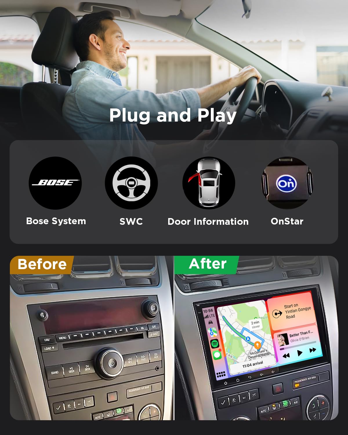 Eonon CarPlay & Android Auto Car Stereo Receiver, Android 10.0 Car Stereo 2+32GB Car Radio, Compatible with Chevrolet/GMC/Buick-8 Inch-Q80SE