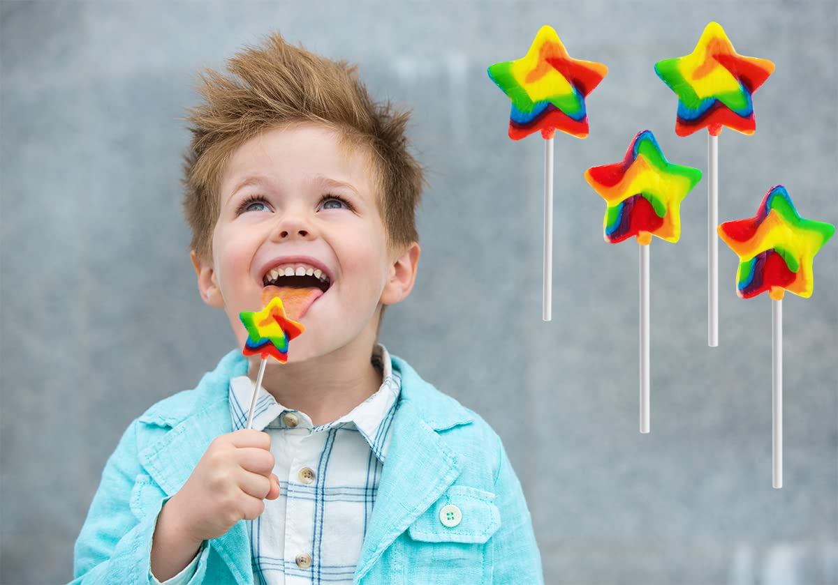 Rainbow Swirl Lollipops (12-Pack) 12 Gram, Star Design Sucker Candy, Rainbow Star, Mixed Fruit Flavor, Individually Wrapped (12-Pack)