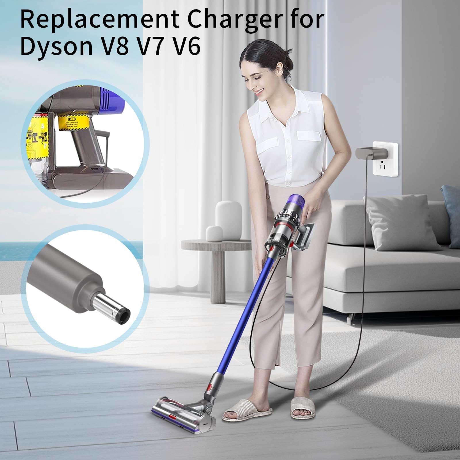 Power Cord for Dyson Vacuum Cleaner V6 V7 V8 DC58 DC59 DC61 DC62 SV03 SV04 SV06 SV07 ord Free-Handhelds Stick Vacuum Charger Model# 205720-02 Output:26.1V-780mA