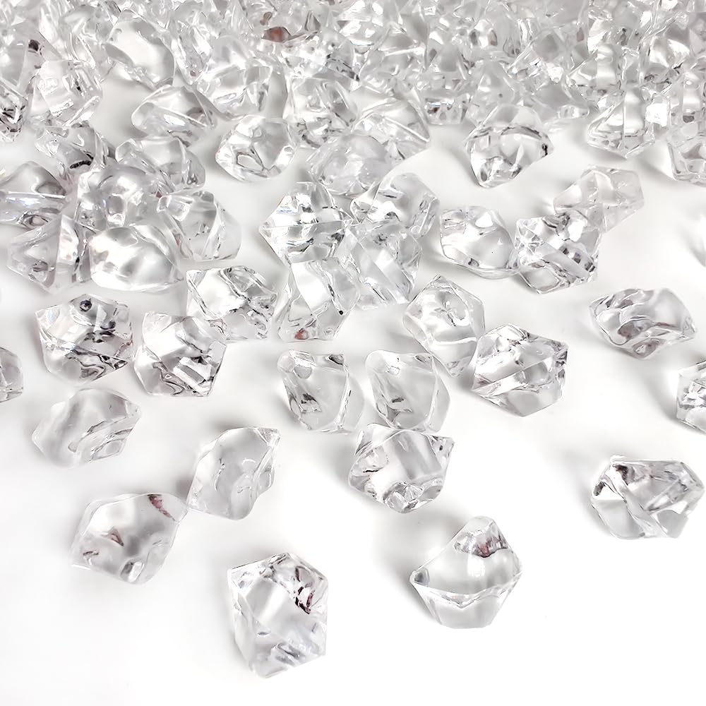 Fake Ice Cubes 750 PCS Clear Acrylic Rocks Vase Fillers for Centerpieces,Crystal Gems Stones Dazzlers Diamonds for Decor Photography Prop,Arts Crafts,Table Scatter,Home Decoration