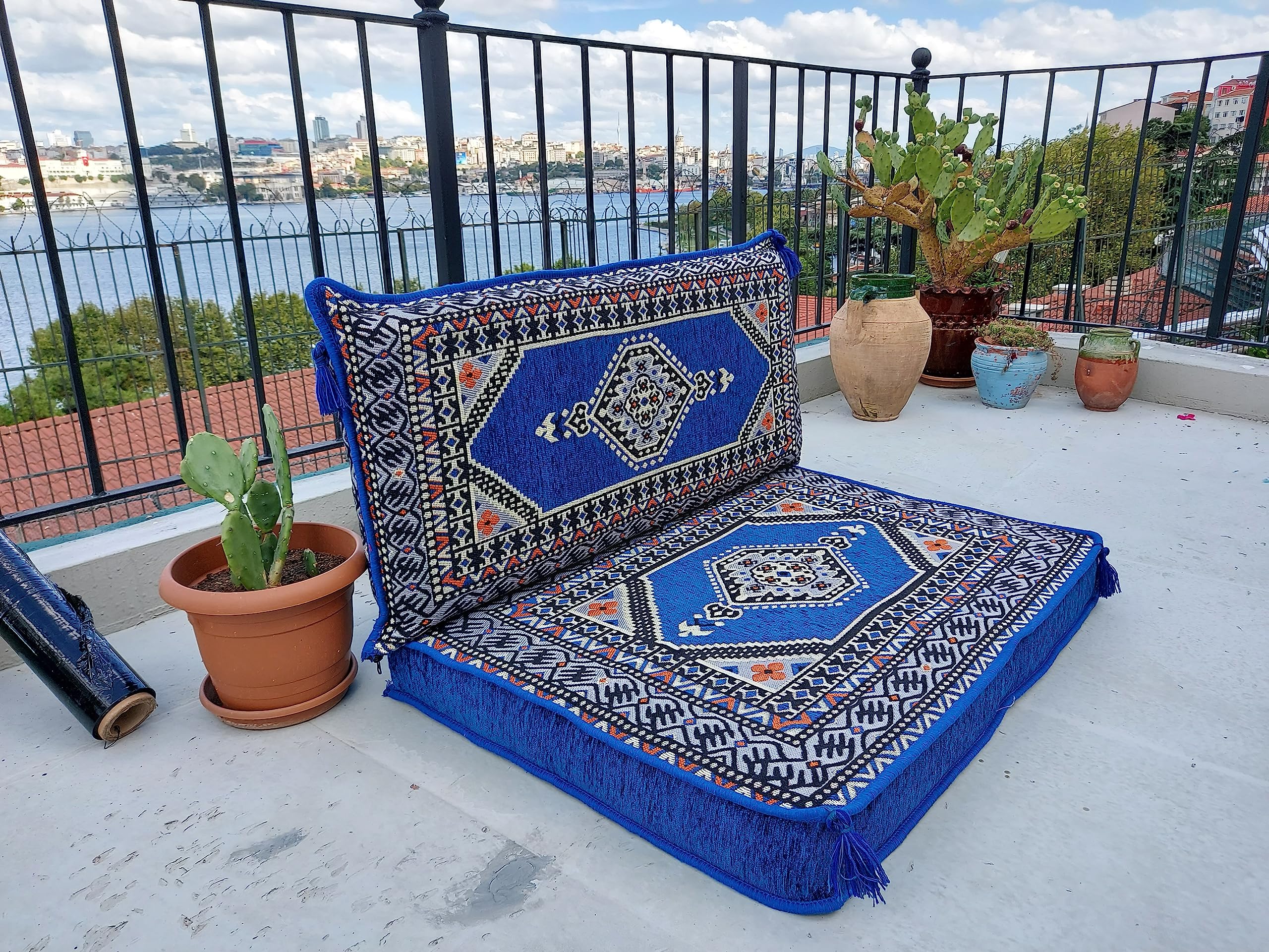 Loveseats, Sectional Sofa, Arabic Sofa Floor Seating Set, Pallet Sofa, Floor Cushions, Turkish Floor Sofa, Arabic Majlis, Kilim Rug Design (Blue)