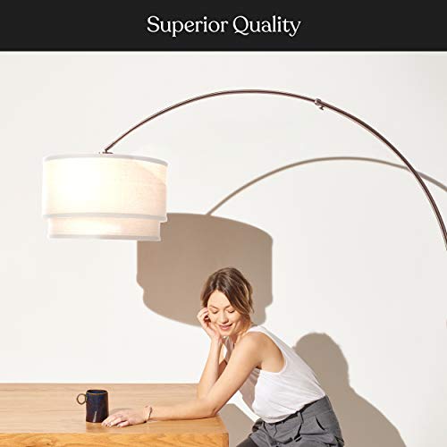 Brightech Mason Arc Floor Lamp - Modern Corner Standing Lamp with Unique Hanging Drum Lamp Shade for Living Room - Bright Overhead, Curved Hanging Light for Bedroom. Library, Den - Bronze