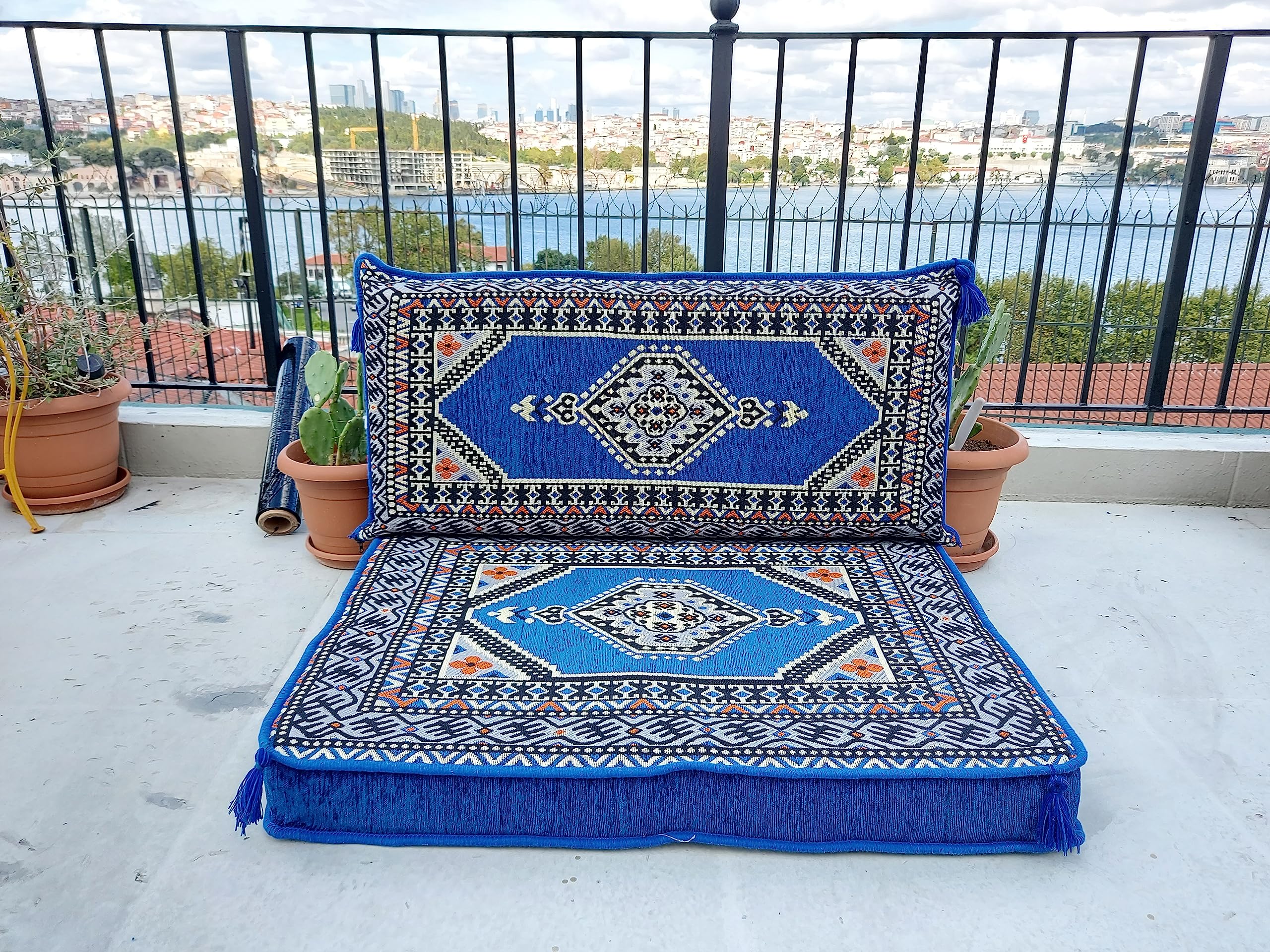 Loveseats, Sectional Sofa, Arabic Sofa Floor Seating Set, Pallet Sofa, Floor Cushions, Turkish Floor Sofa, Arabic Majlis, Kilim Rug Design (Blue)