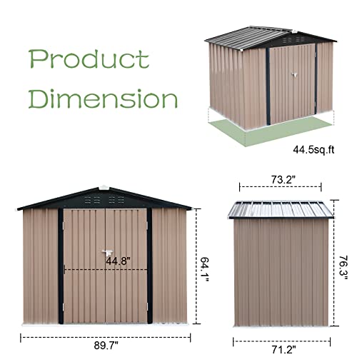 Polar Aurora 8 x 6 FT Outdoor Metal Storage Shed, Steel Garden Shed with Double Lockable Door, Tool Storage Shed for Backyard, Patio & Lawn