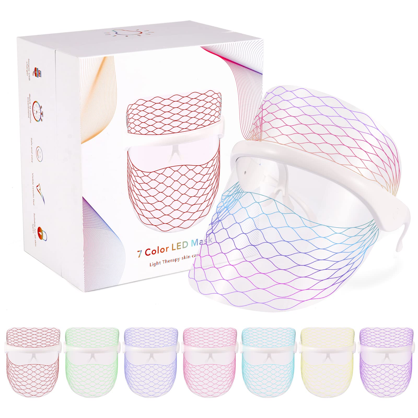 Meifuly 7 Colors L ED Light Therapy Face Mask, Lightweight, Portable