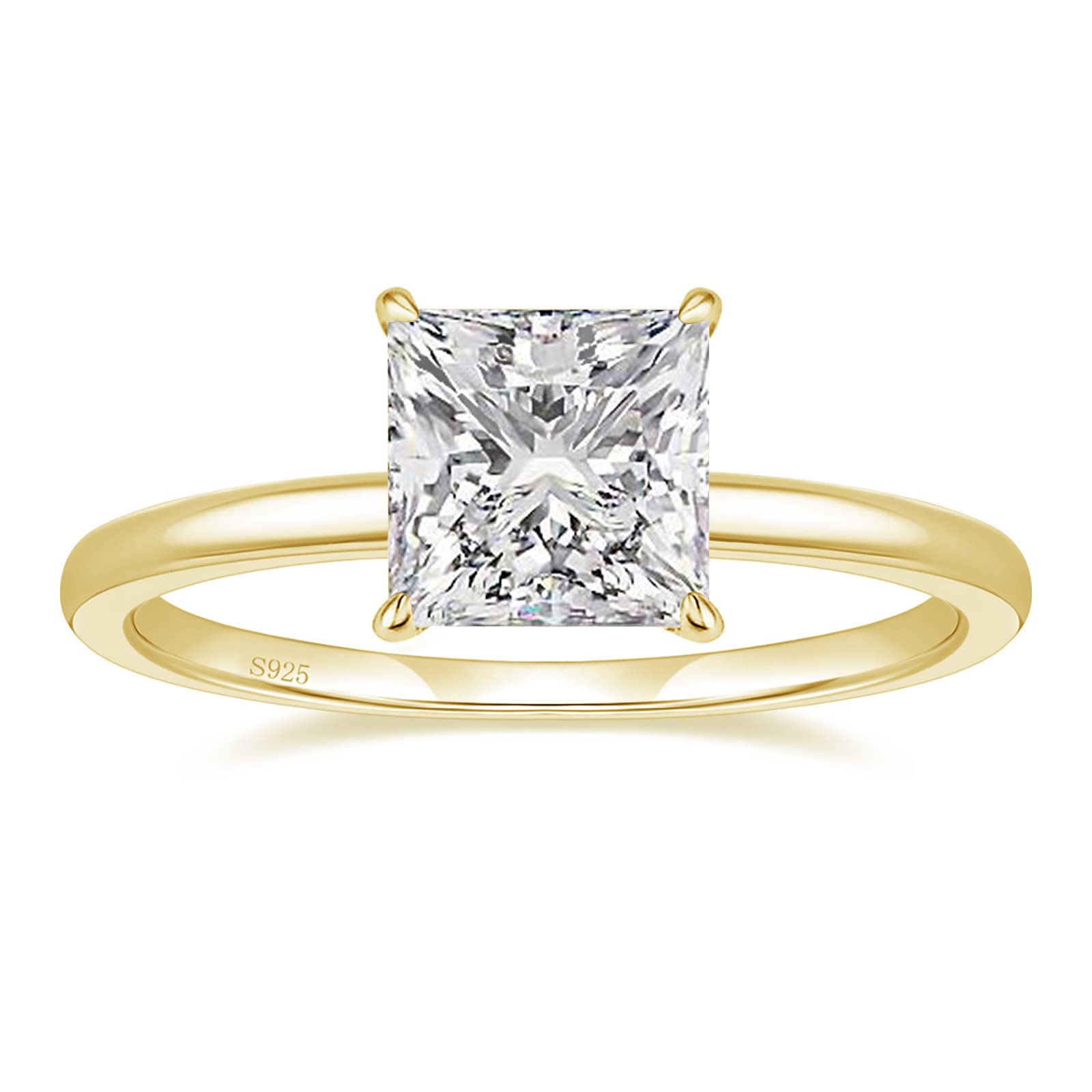 EAMTI 2CT 925 Sterling Silver Gold Engagement Rings Princess Cut Cubic Zirconia CZ Wedding Promise Rings for Her Stunning Wedding Bands for Women Size 6.5