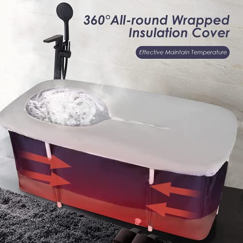 MATHOWAL Portable Bathtub, Foldable Bathtub for Adults, with Water Filling Cushion and Backrest, Suitable Hot Bath Ice (Dark Blue)
