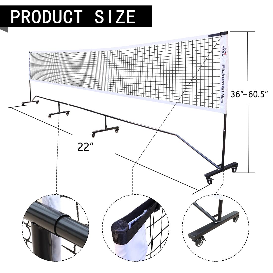 Progoal Badminton Pickleball Net System with Universal Wheel,Movable Steady Metal Frame,Strong Nylon Net and Carrying Bag,22 Feet Portable Height Adjustable Net for Pickleball and Other Games