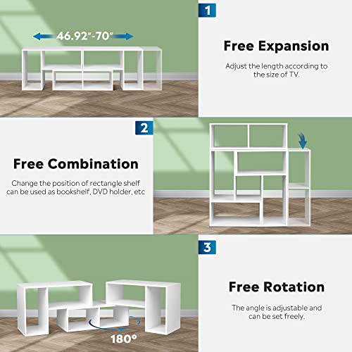 DEVAISE 3 Pieces Console TV Stand for 45 50 55 inch TV, TV Table Modern Entertainment Center Media Stand, Storage Bookcase Shelf for Living Room, White
