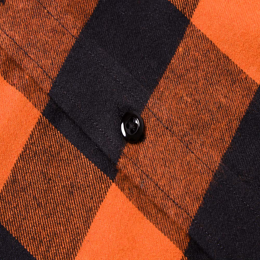 Leonal Men's Dress Long Sleeve Buffalo Plaid Checked Flannel Shirt (One Pocket-Orange Black Buffalo, XXX-Large)