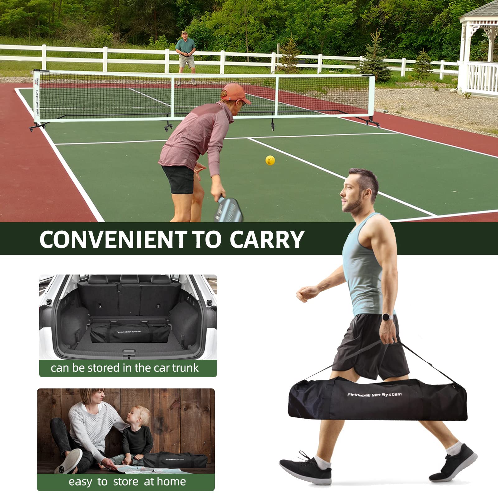 Progoal Badminton Pickleball Net System with Universal Wheel,Movable Steady Metal Frame,Strong Nylon Net and Carrying Bag,22 Feet Portable Height Adjustable Net for Pickleball and Other Games