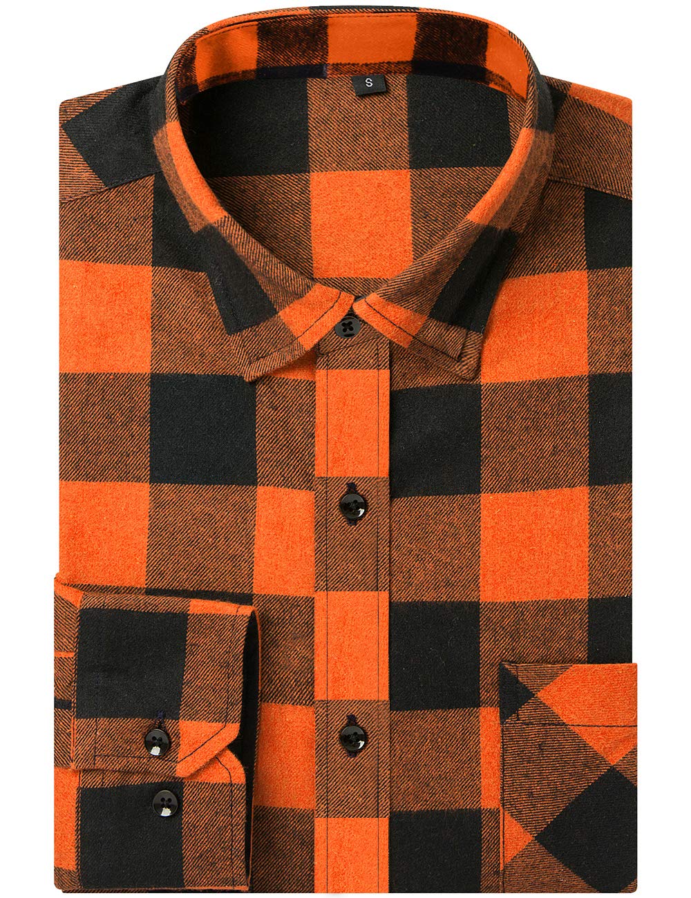 Leonal Men's Dress Long Sleeve Buffalo Plaid Checked Flannel Shirt (One Pocket-Orange Black Buffalo, XXX-Large)
