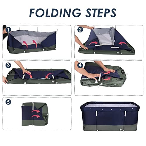 MATHOWAL Portable Bathtub, Foldable Bathtub for Adults, with Water Filling Cushion and Backrest, Suitable Hot Bath Ice (Dark Blue)