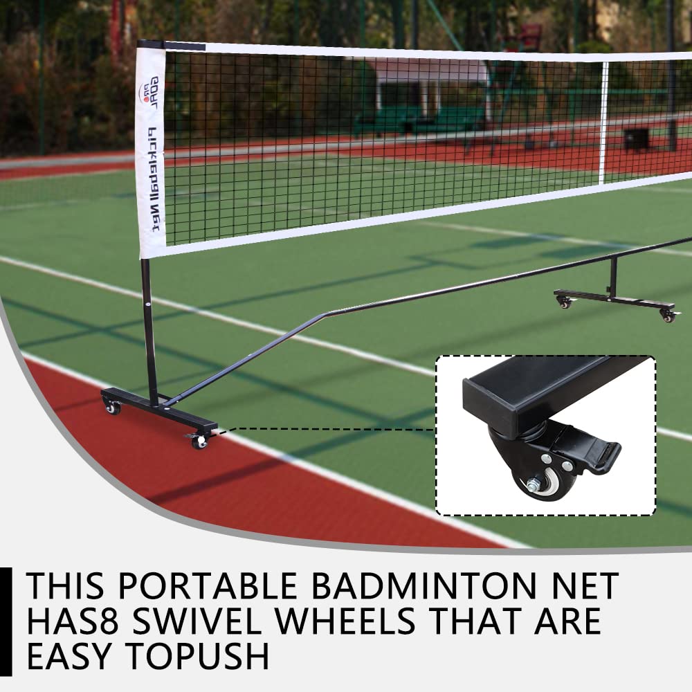 Progoal Badminton Pickleball Net System with Universal Wheel,Movable Steady Metal Frame,Strong Nylon Net and Carrying Bag,22 Feet Portable Height Adjustable Net for Pickleball and Other Games