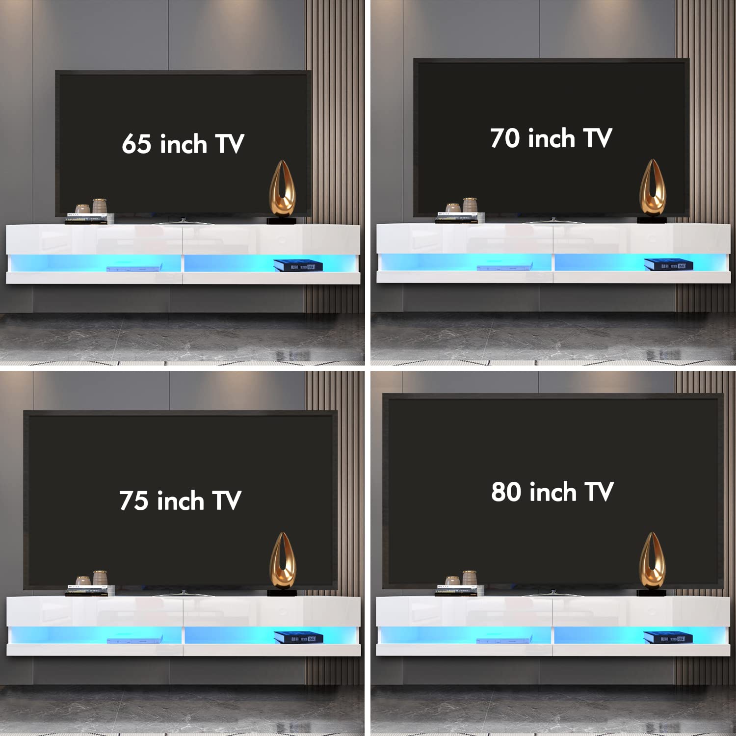 Kennkari Wall Mounted TV Stand with LED Lights - Floating Entertainment Center for 50-75 Inch TV