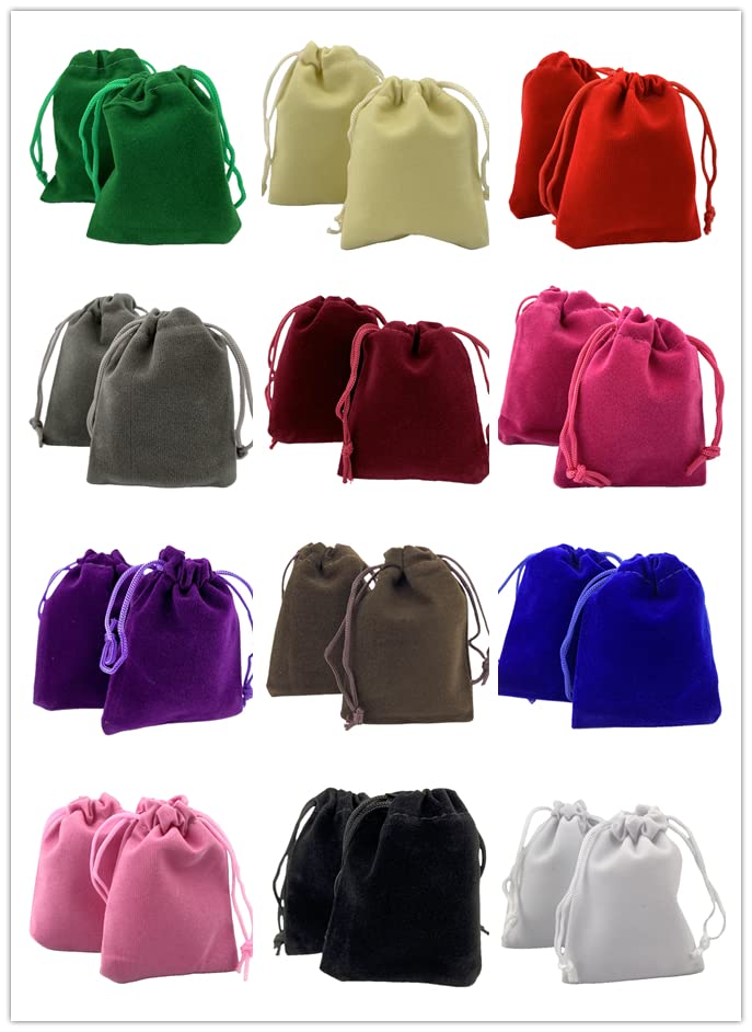 Palmhomee Pack of 48 Velvet Drawstring Bags Gift Bag Velvet Pouch For Jewelry Wedding and Party Favor (2.8x3.6 Inch, Mixed Colors)
