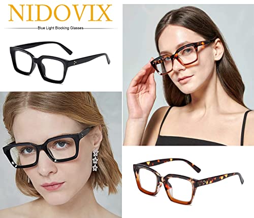 NIDOVIX Reading Glasses for Women Men, Blue Light Blocking Lens Fashion Square Frame Eyeglasses Magnifier 0.0 (Black)
