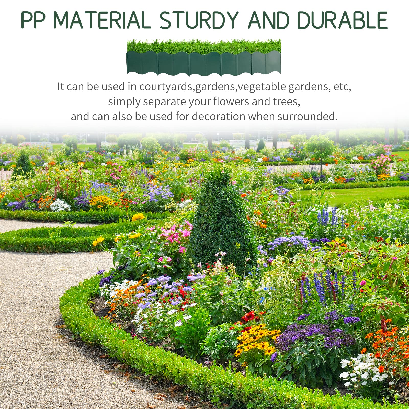Landscape Edging, Garden Edging Border No Dig, DIY Decorative Flower Grass Bed Border, Plastic Fence for Landscape Border, for Garden/Lawn/Walkway and Landscape Edging - 20pcs (Wave-GN)