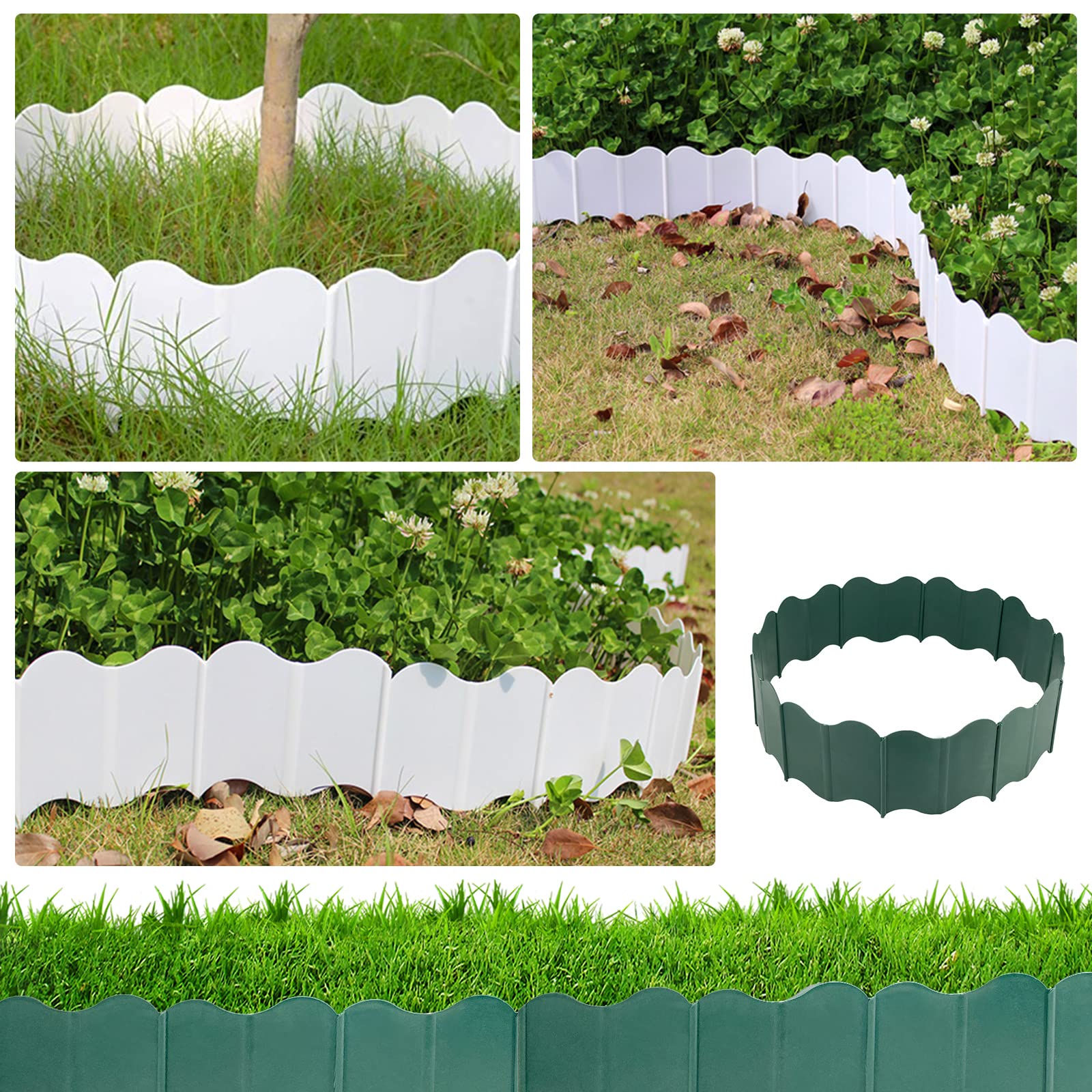 Landscape Edging, Garden Edging Border No Dig, DIY Decorative Flower Grass Bed Border, Plastic Fence for Landscape Border, for Garden/Lawn/Walkway and Landscape Edging - 20pcs (Wave-GN)