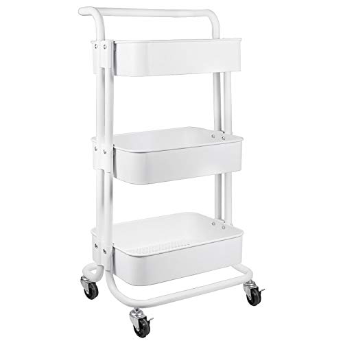 elabo 3-Tier Metal Rolling Utility Cart with 2 Lockable Wheels Storage Organizer Shelf for Kitchen, Bedroom, Bathroom, Office, Living Room