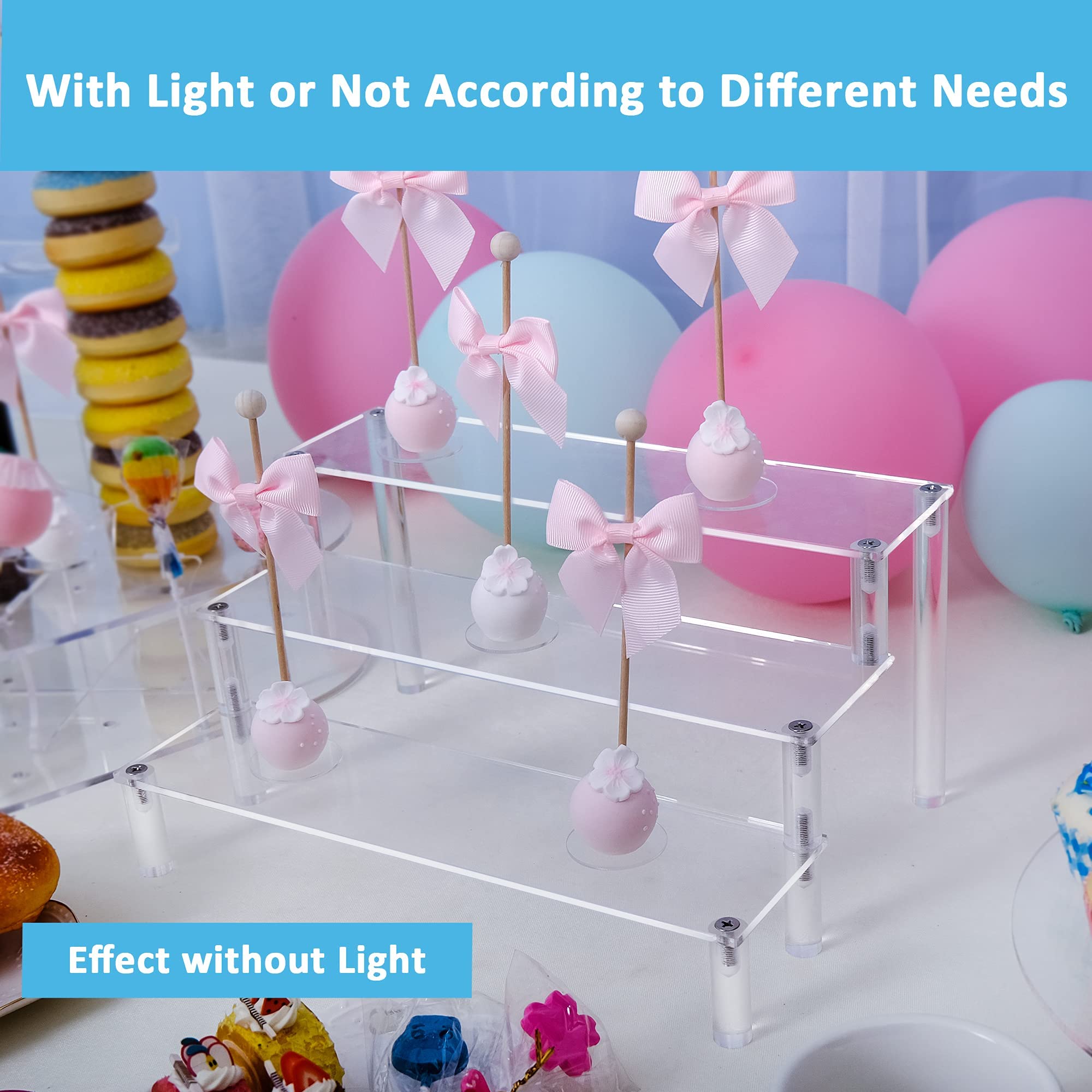 YestBuy 3 Tier Shelf Cake Pop Stand (Blue) + 5 TierPremium Cupcake Holder, Acrylic Cupcake Tower Display, Cady Bar Party Décor, Acrylic Display for Pastry Weddings, Birthday (Blue)
