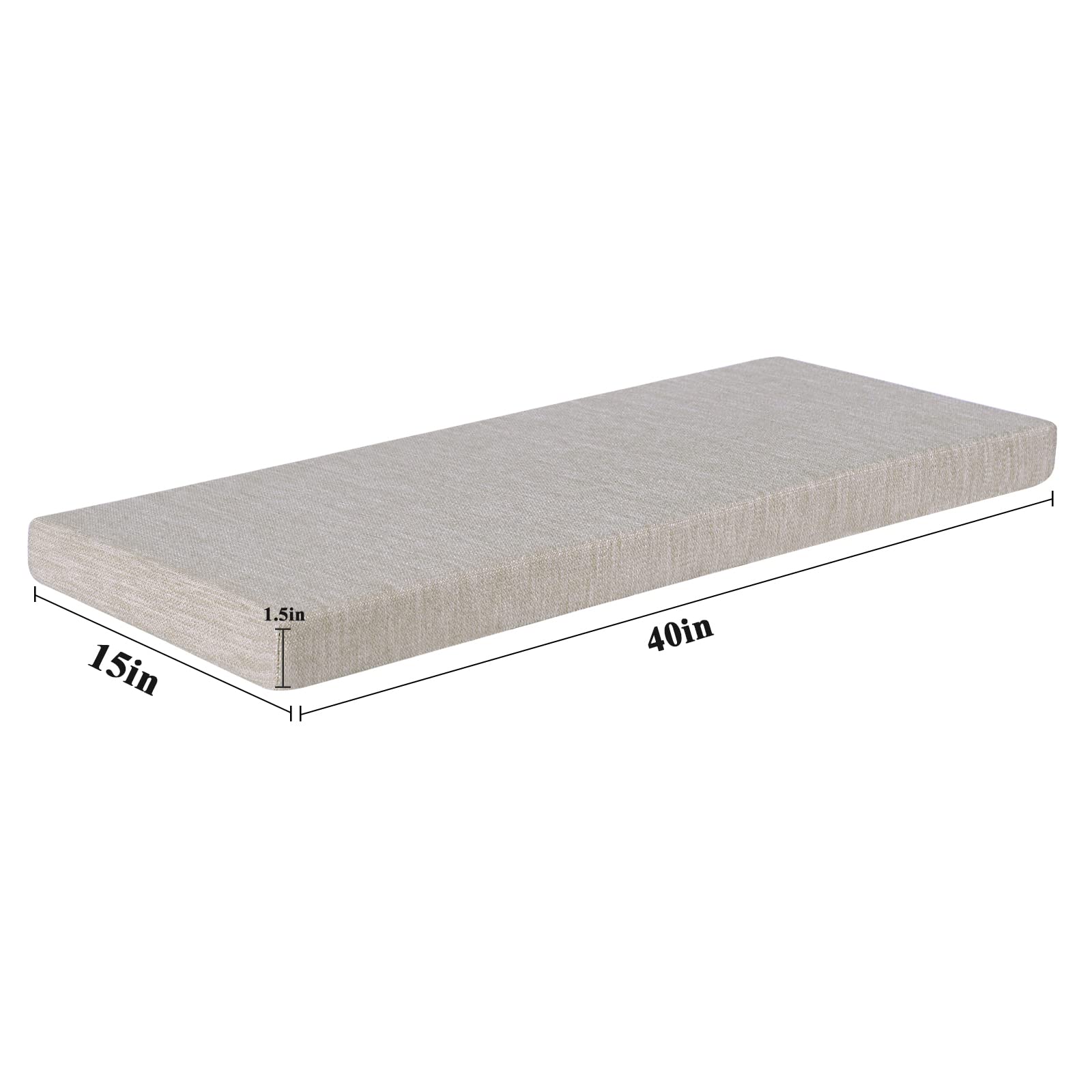baibu 40 Inch Metal Bench Cushion with Ties, Non-Slip Rectangle Bench Seat Cushion Kitchen Bench Cushion with Machine Washable Cover - One Pad Only (Beige, 40x15x1.5in)