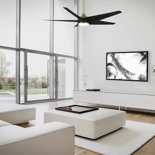 WAC Smart Fans Viper Indoor and Outdoor 5-Blade Smart Home Ceiling Fan 60in Soft Brass Matte Black with 3000K LED Light Kit and Remote Control works with Alexa and iOS or Android App