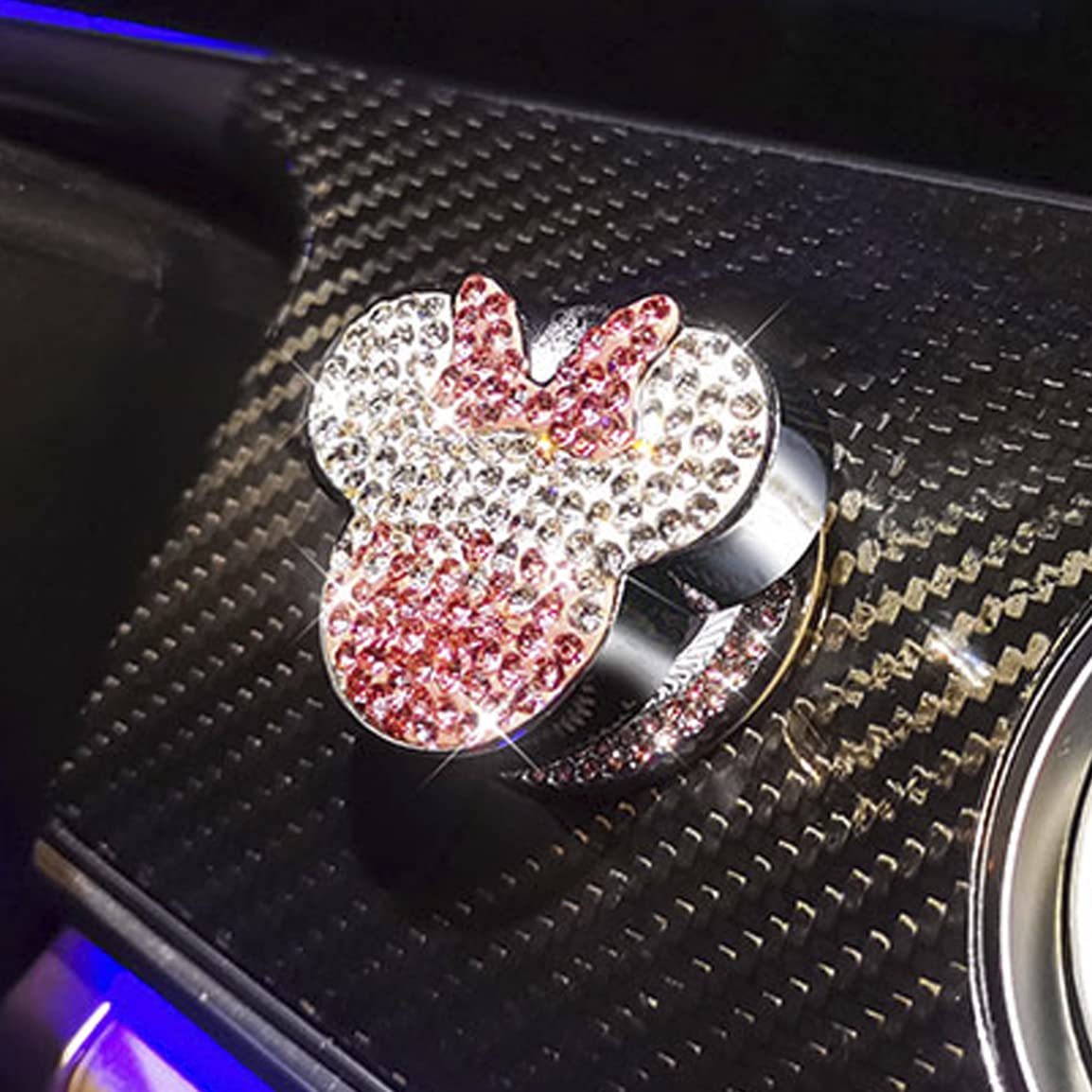 Pangpai Car Cute Push to Start Button Cover Accessories, Bling Crystal Car Engine Start Stop Button Cover, Pink Car Decoration Interior Sticker for Women Girl