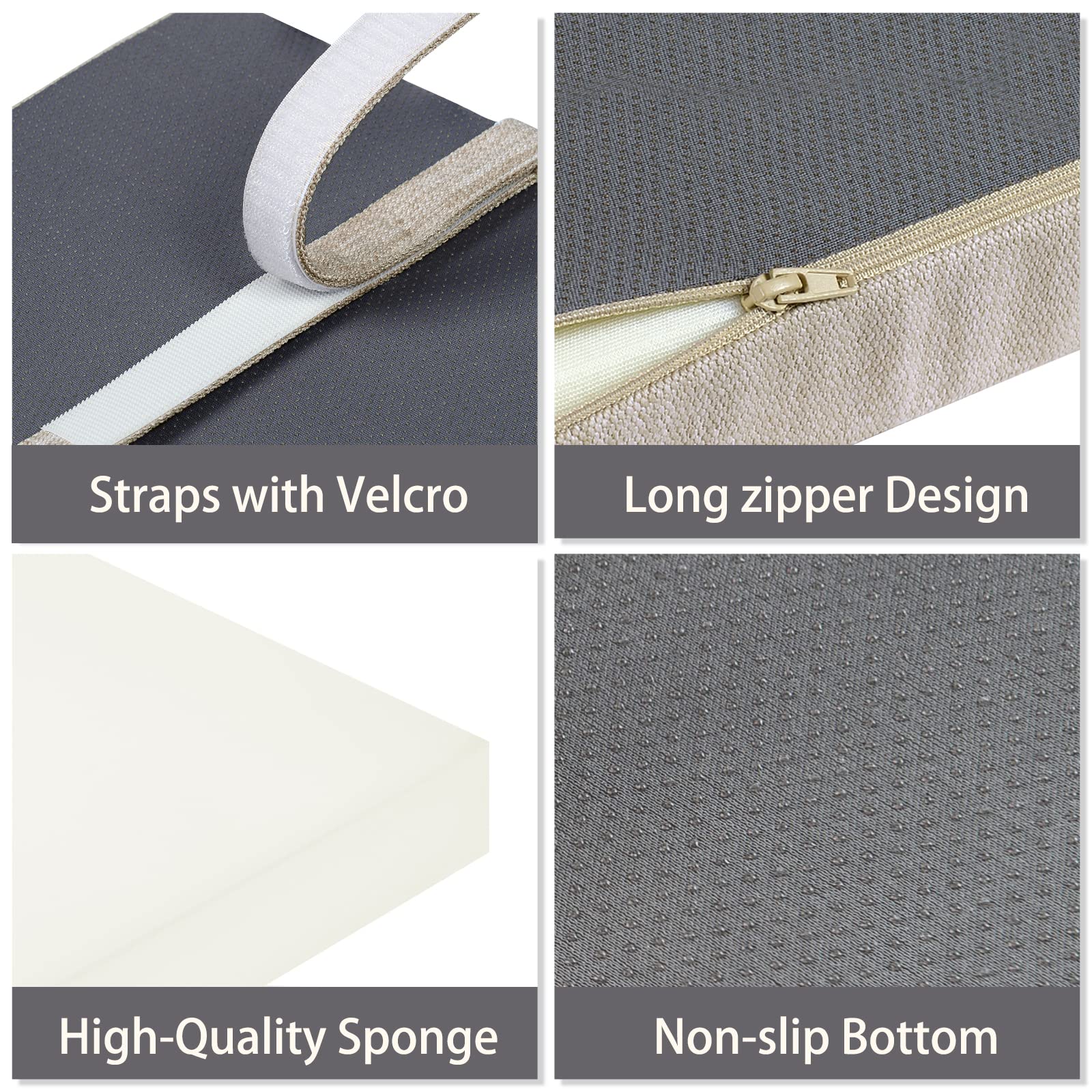 baibu 40 Inch Metal Bench Cushion with Ties, Non-Slip Rectangle Bench Seat Cushion Kitchen Bench Cushion with Machine Washable Cover - One Pad Only (Beige, 40x15x1.5in)