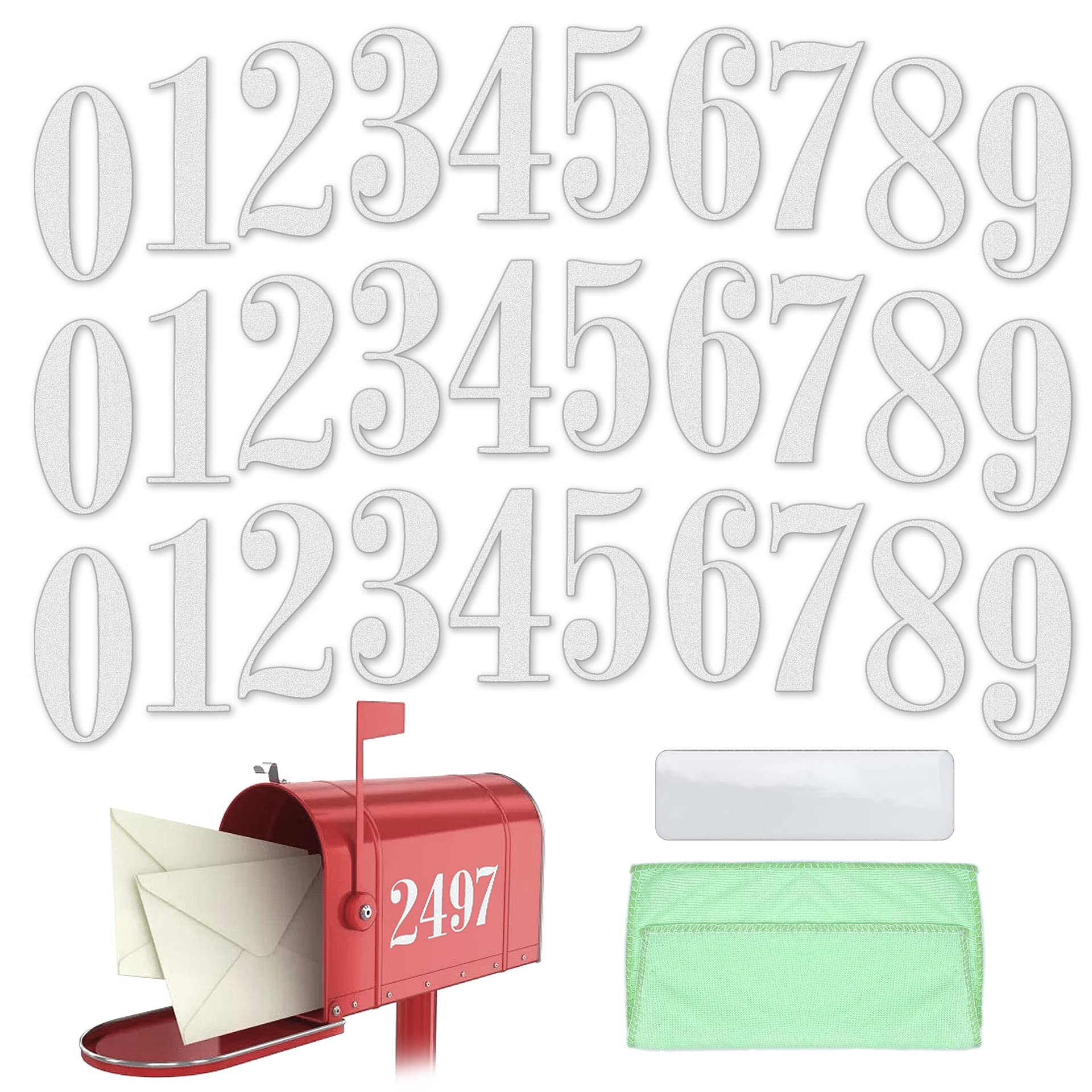 3 Pack Mailbox Numbers 0-9, Waterproof 3 Inch Reflective Sticker Decal, Self Adhesive Mailbox Number for Signs, Door, Cars, Trucks, Home, Business, Address Number (3inch 3PCS)