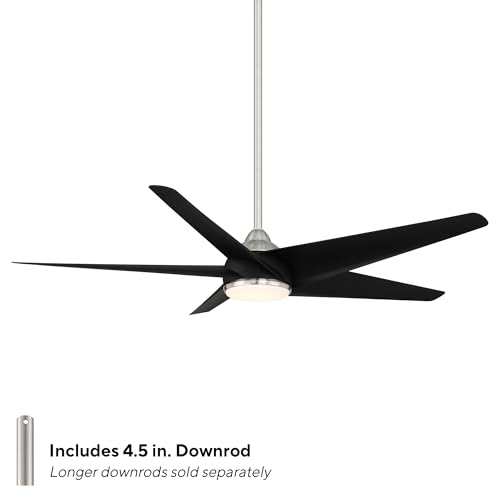 WAC Smart Fans Viper Indoor and Outdoor 5-Blade Smart Home Ceiling Fan 60in Brushed Nickel Black with 3000K LED Light Kit and Remote Control works with Alexa and iOS or Android App