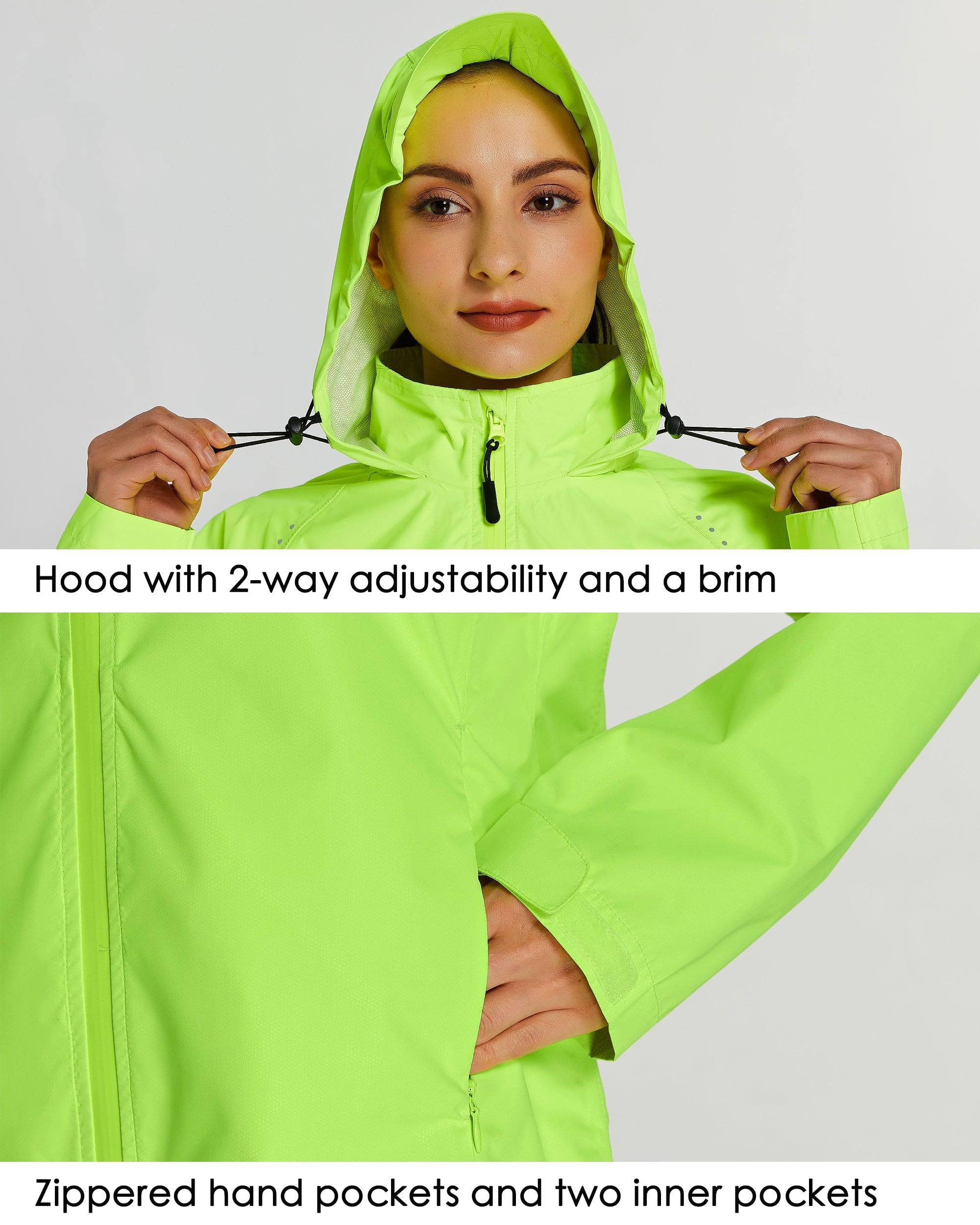 Willit Women's Cycling Running Jackets Rain Windproof Jackets Lightweight Windbreaker Bike Hiking Jacket Packable Hooded Fluorescent Yellow L