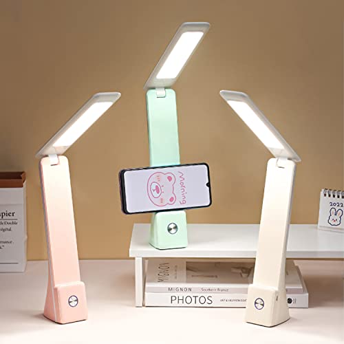 CometMars LED Desk Lamp (Pink), Cordless Lamp with 3 Lighting Modes, Rechargeable Reading Lamp with Adjustable Arm & USB Charge Port, Foldable Eye Caring Table Light for Home Office Study