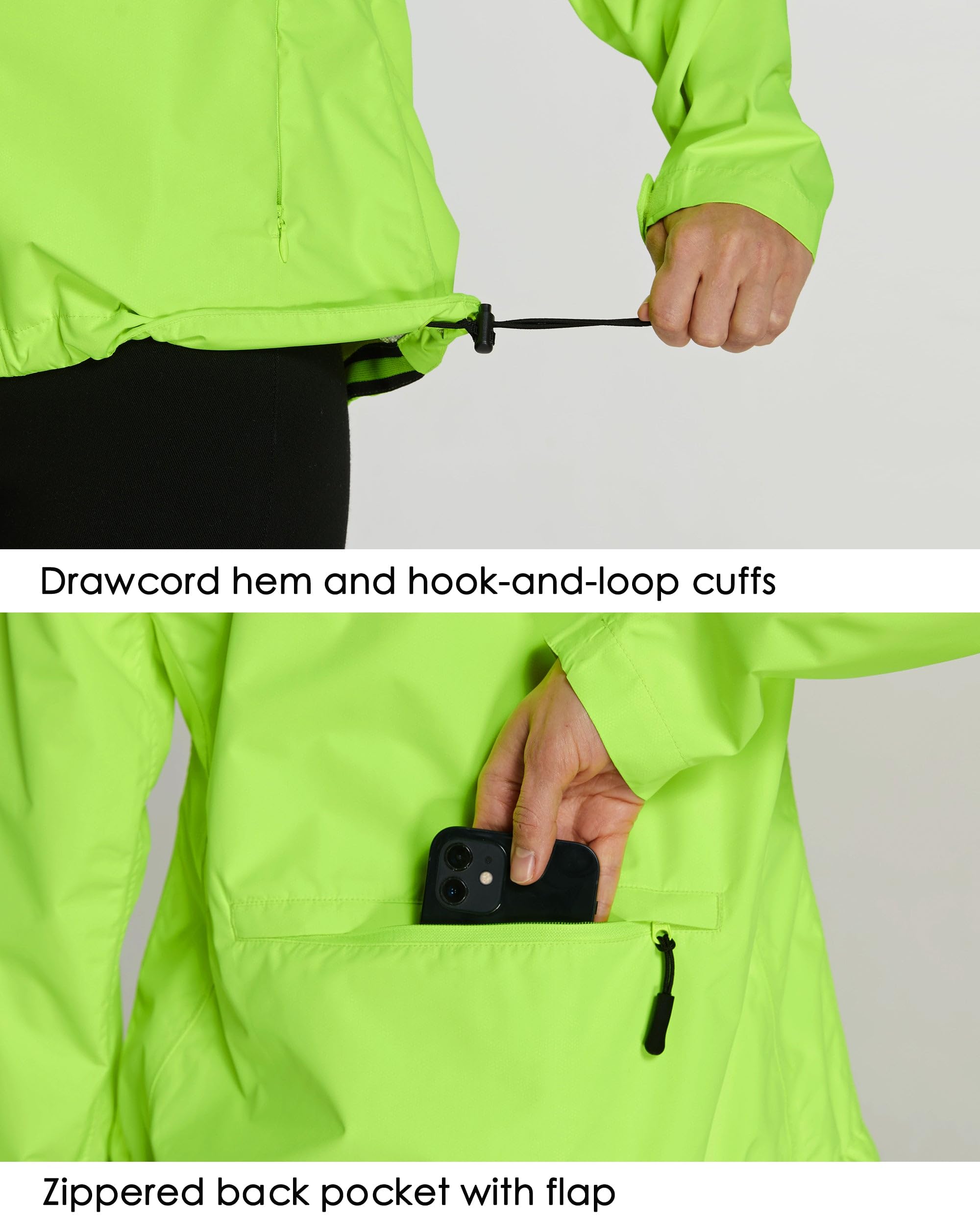 Willit Women's Cycling Running Jackets Rain Windproof Jackets Lightweight Windbreaker Bike Hiking Jacket Packable Hooded Fluorescent Yellow L