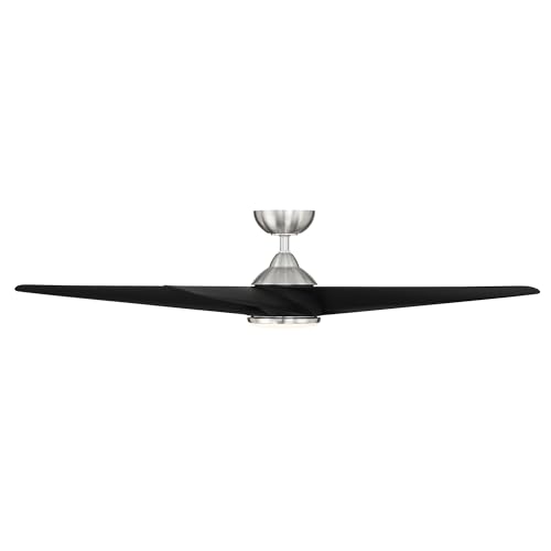 WAC Smart Fans Viper Indoor and Outdoor 5-Blade Smart Home Ceiling Fan 60in Brushed Nickel Black with 3000K LED Light Kit and Remote Control works with Alexa and iOS or Android App