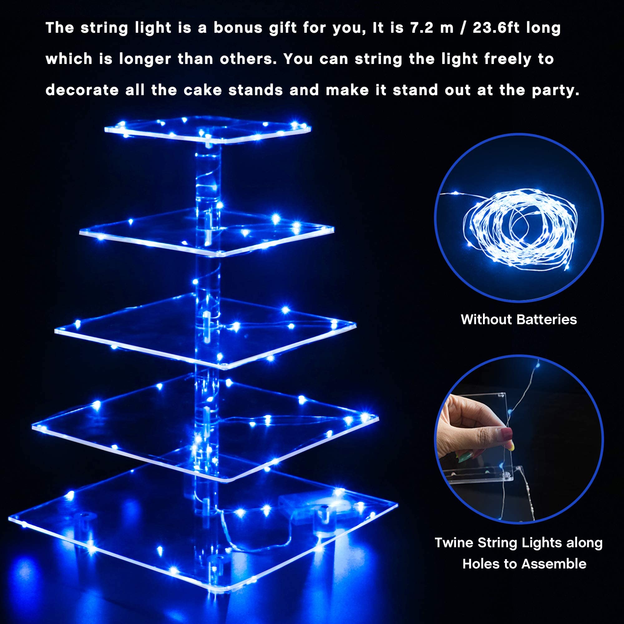 YestBuy 3 Tier Shelf Cake Pop Stand (Blue) + 5 TierPremium Cupcake Holder, Acrylic Cupcake Tower Display, Cady Bar Party Décor, Acrylic Display for Pastry Weddings, Birthday (Blue)