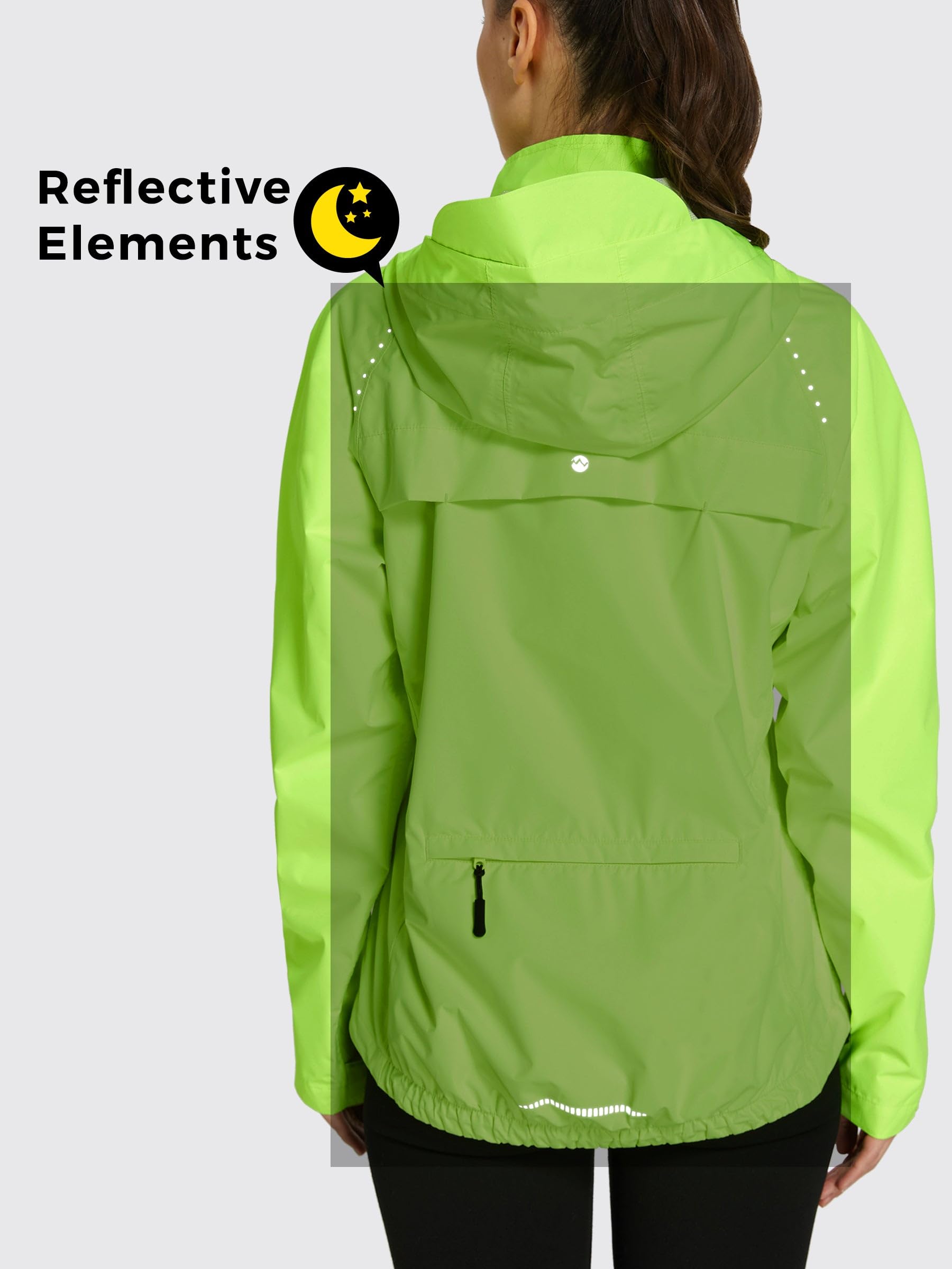 Willit Women's Cycling Running Jackets Rain Windproof Jackets Lightweight Windbreaker Bike Hiking Jacket Packable Hooded Fluorescent Yellow L