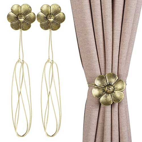 Curtain Tiebacks Magnetic, Labupa Resin Sunflower Curtain Ties Vintage Curtain Drapery Holdbacks, Window Decorative Buckle Holders with Magnet for Home, Office and Outdoor (2 Pack, Bronze)