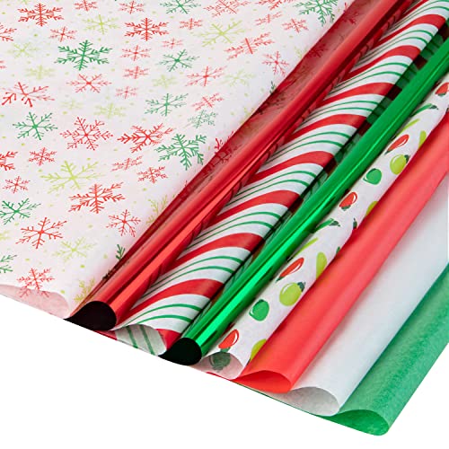 100 Sheets Christmas Tissue Paper for Gift Bags-Bulk Christmas Wrapping Paper- Holiday Tissue Paper -Snowflake Shiny Metallic with Bright Bulbs 20"X20" inch Gift Wrapping Holiday Tissue Paper Sheets