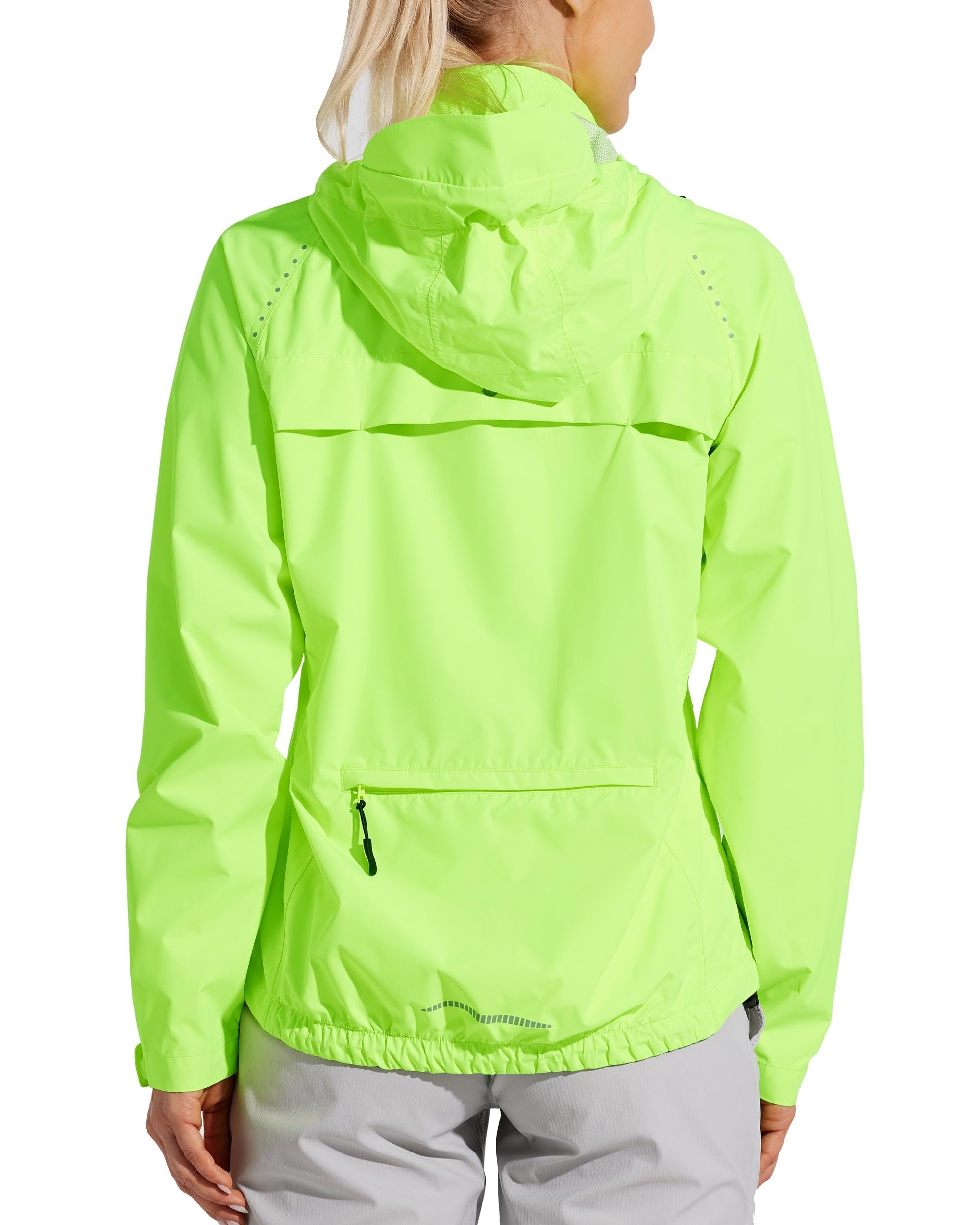Willit Women's Cycling Running Jackets Rain Windproof Jackets Lightweight Windbreaker Bike Hiking Jacket Packable Hooded Fluorescent Yellow L