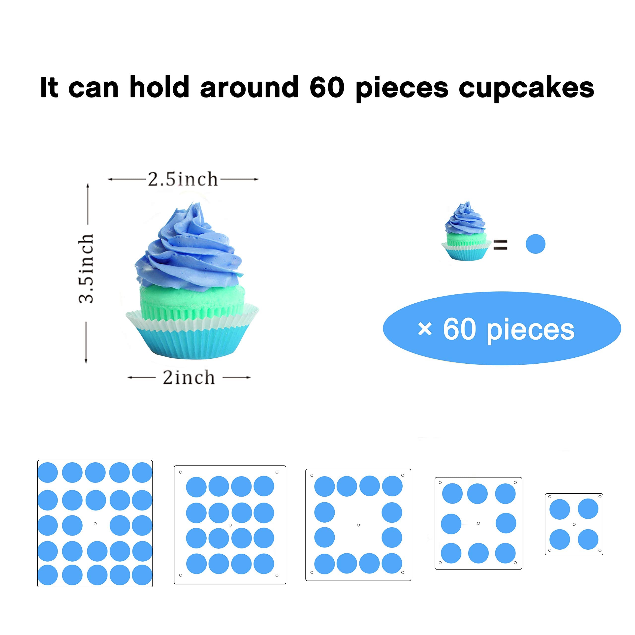 YestBuy 3 Tier Shelf Cake Pop Stand (Blue) + 5 TierPremium Cupcake Holder, Acrylic Cupcake Tower Display, Cady Bar Party Décor, Acrylic Display for Pastry Weddings, Birthday (Blue)