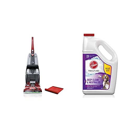 Hoover Power Scrub Deluxe Carpet Cleaner with Storage Mat, FH50150B and Hoover Paws & Claws Deep Cleaning Carpet Shampoo, Concentrated Machine Cleaner Solution for Pets, 128oz, AH30933, White