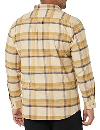 Goodthreads Men's Standard-Fit Long-Sleeve Stretch Oxford Shirt, Tan Plaid, X-Large