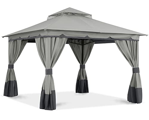 ABCCANOPY 10'x10' Outdoor Gazebo, Double Roof Patio Gazebo with Shade Curtains, Light Gray