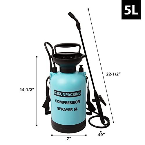 DJSUNPACKING Portable Pump Pressure Garden Sprayer with Pressure Relief Valve and Adjustable Shoulder Strap in Lawn, Yard, Weed(1.3 Gallon, Blue)